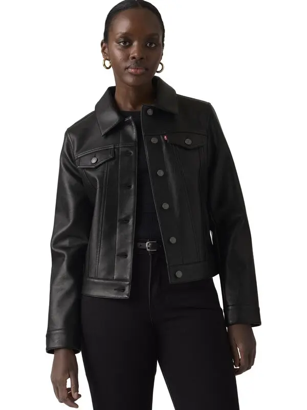 LEVI'S Faux Leather Trucker Jacket - Black Gold