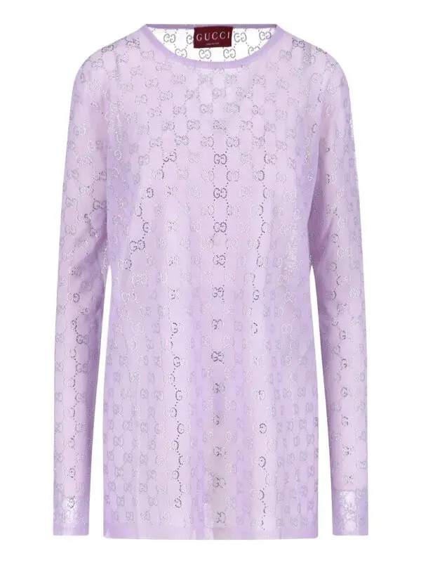 Gucci Silk Sweater With Crystals - Purple