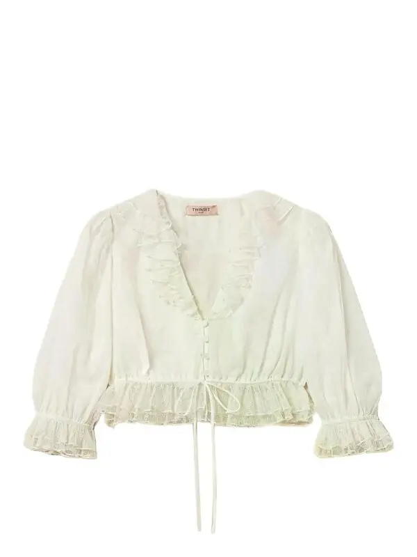 TWINSET Ruffled Cropped Shirt - White