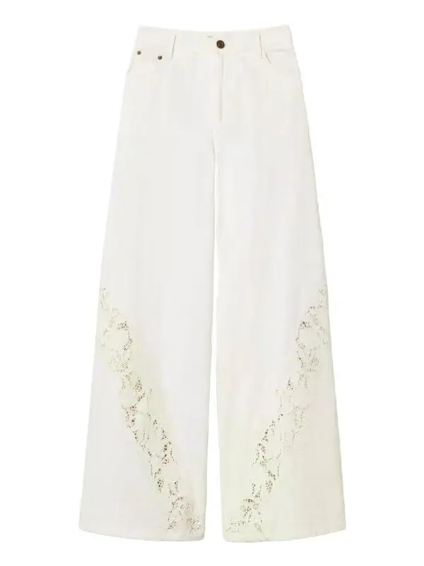 TWINSET Floral-lace Wide-leg Jeans - White