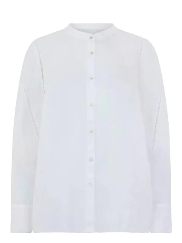 120% Lino Band-collar Shirt - White