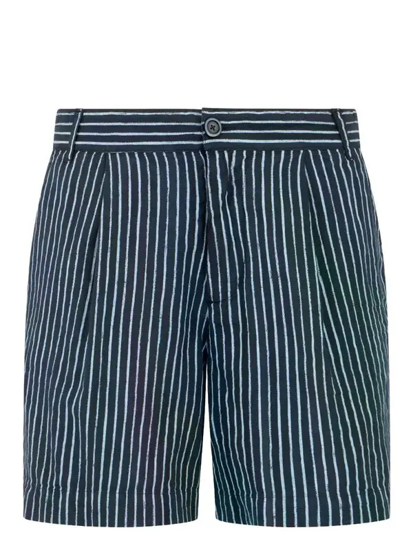120% Lino Striped Pleat-detail Shorts - Blue