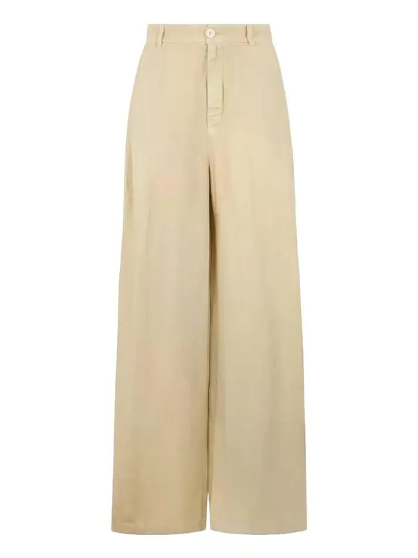 120% Lino Buttoned Wide Leg Trousers - Neutrals