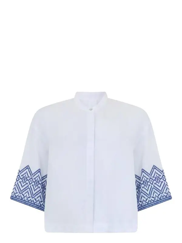 120% Lino Embroidered Shirt - White