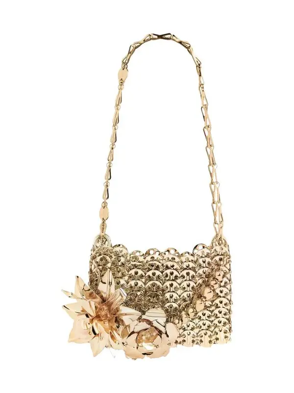 Rabanne Nano 1969 Flower-appliqué Shoulder Bag - Gold