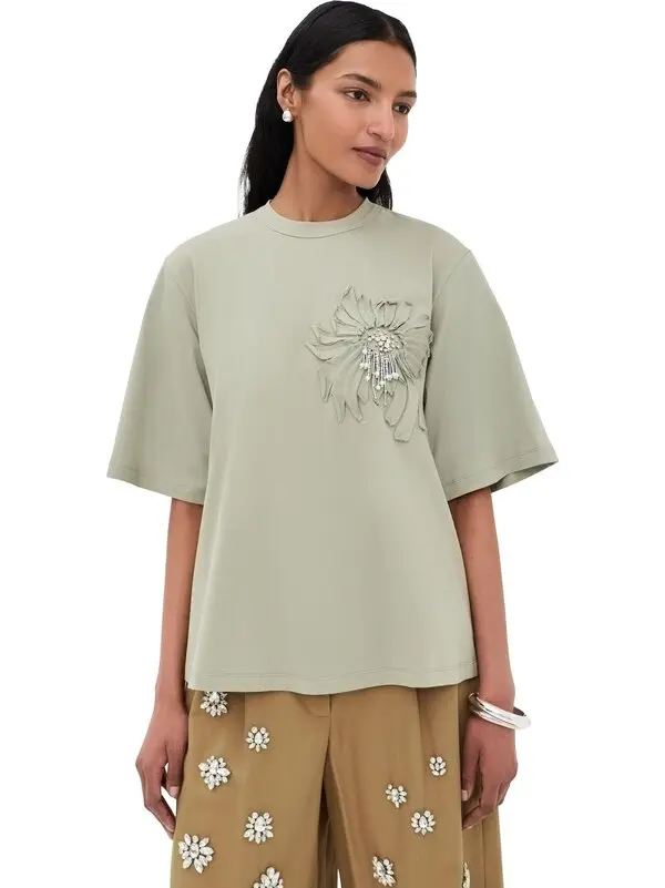 3.1 Phillip Lim Trapeze Tee With Floral Applique - Sage
