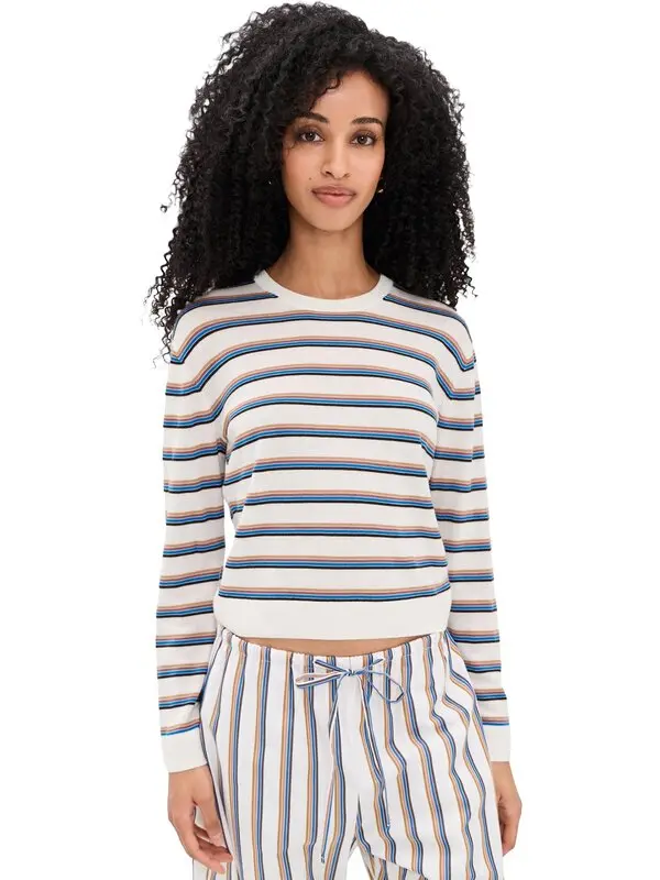 LESET Striped Classic Crew Pullover - Parch/choco/leset Blue Stripe