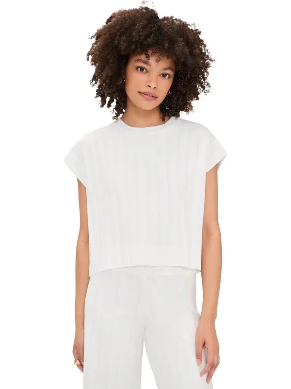Splendid Wide Rib Short Sleeve Top - White