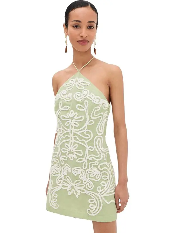 Hemant & Nandita Halter Neck Mini Dress - Sage