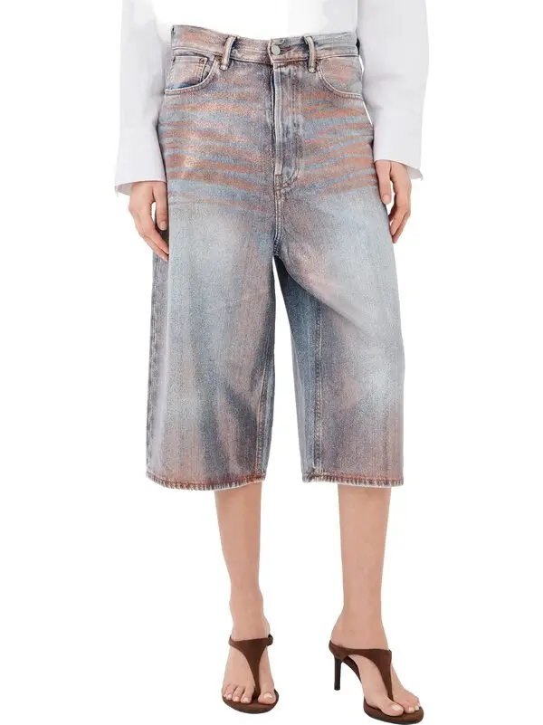 Acne Studios Glitter Denim Shorts - Rose Copper/light Blue