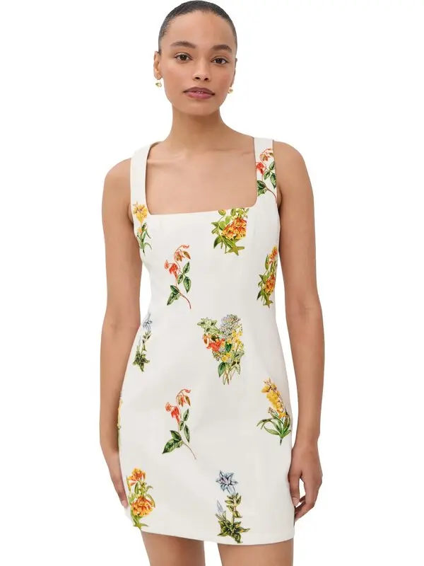 Hemant & Nandita Floral Square Neck Mini Dress - White