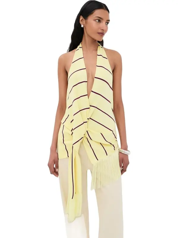 3.1 Phillip Lim Striped Knit Halter Top With Fringe - Yuzu Multi