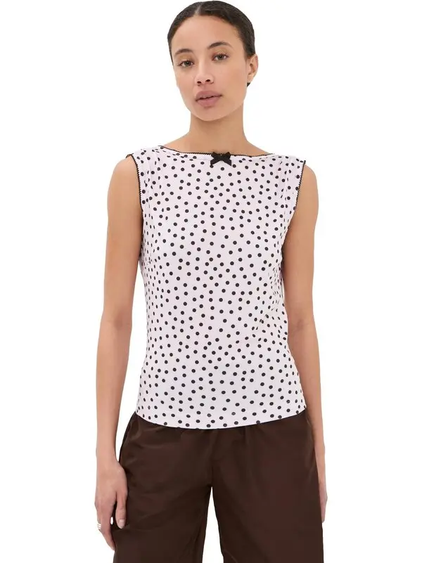 CARO EDITIONS Polka Dot Sleeveless Top - Pink/brown Dots