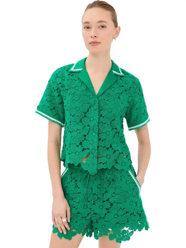 Simkhai Glenn Lace Camp Shirt - Kelly Green