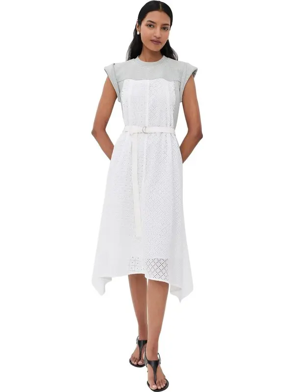3.1 Phillip Lim Sleeveless French Terry Midi Dress With Broderie Anglaise - Lt Grey Melange/white