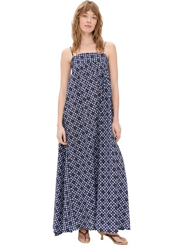 Eywasouls Malibu Floral Gingham Maxi Dress - Gingham Daisy