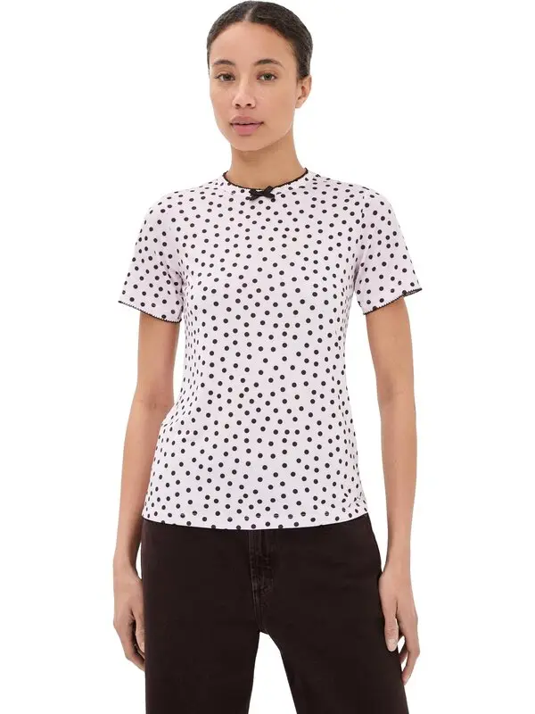 CARO EDITIONS Polka Dot Print T-shirt - Brown Velvet Bow