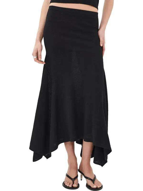 Co Pleated Flare Hem Knit Skirt - Black