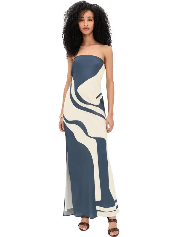 SIR. Lilou Strapless Silk Midi Dress - Liora Charcoal Blue