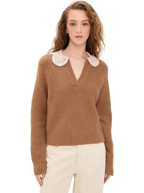 MAREA Crochet Collar Wool-cashmere Blend Sweater - Camel