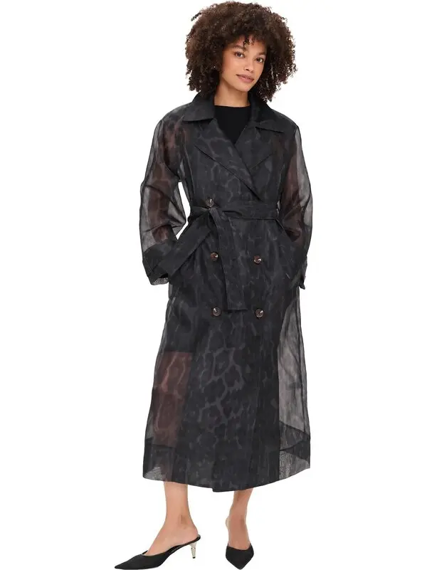 Apparis Lana Leopard Print Organza Trench Coat - Dark Leopard