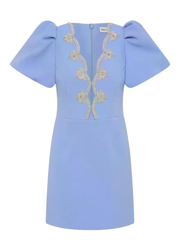 Rebecca Vallance Embellished Puff Sleeve Mini Dress - Blue