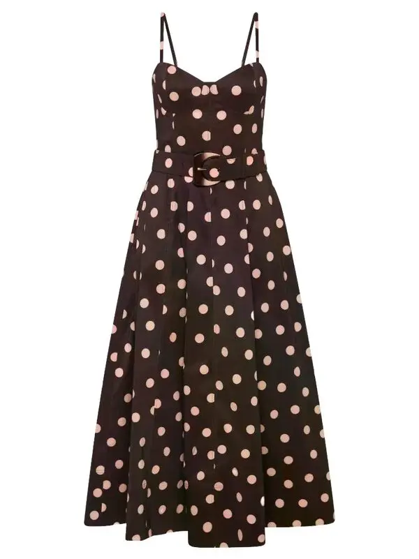 Rebecca Vallance Polka Dot Belted Midi Dress - Brown