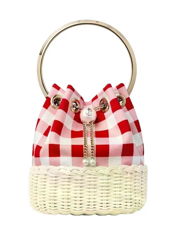 JIMMY CHOO Bon Bon Check Pattern Shoulder Bag - White