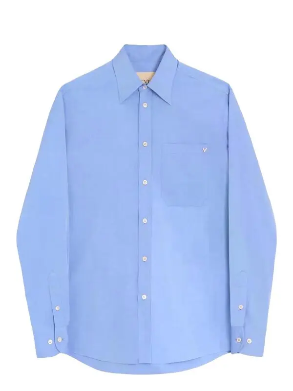 Valentino Garavani Oxford Cotton Shirt With Vgold - Blue