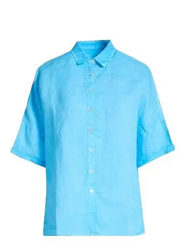 120% Lino Linen Shirt With Lace Detail - Blue