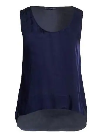 High Sleeveless Satin Top With Side Slit - Midnight Blue