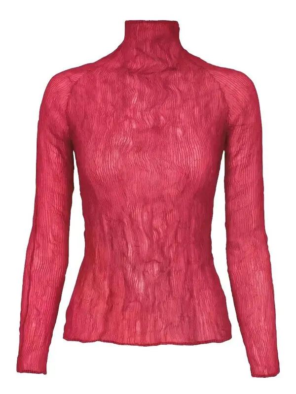 Issey Miyake Textu Turtleneck Top - Red