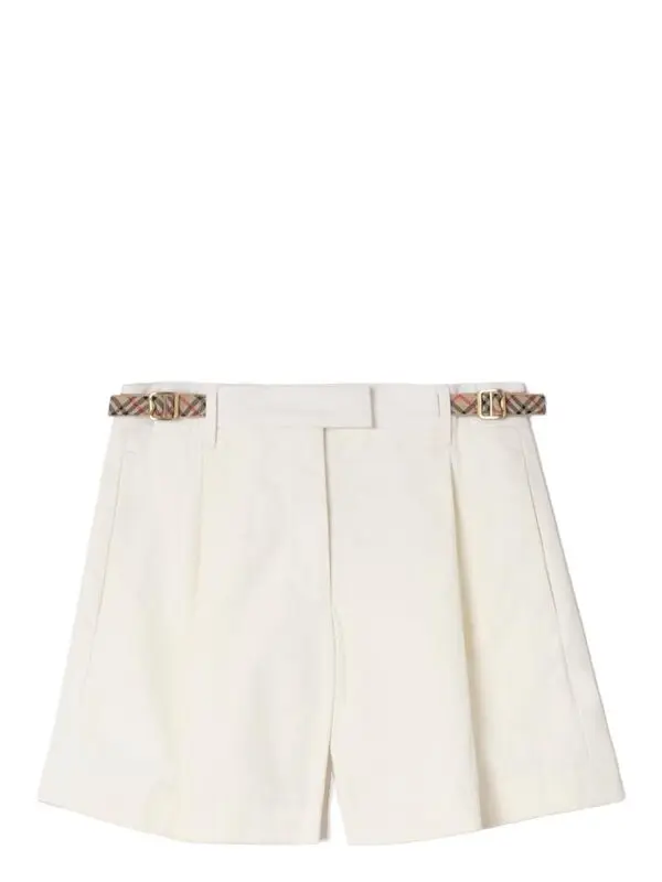Burberry Check Trim Cotton Poplin Shorts - Seashell White