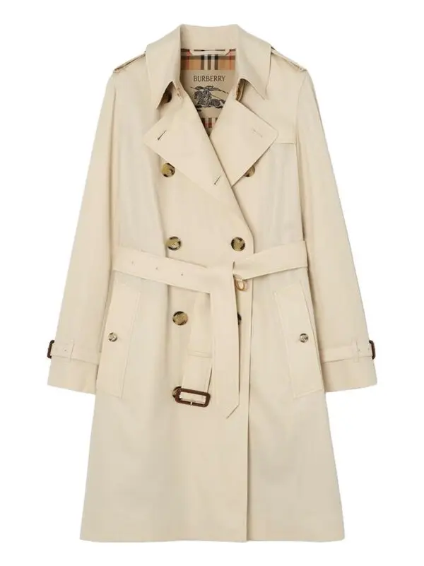 Burberry Mid-length Tropical Gabardine Kensington Trench Coat - Clam Beige