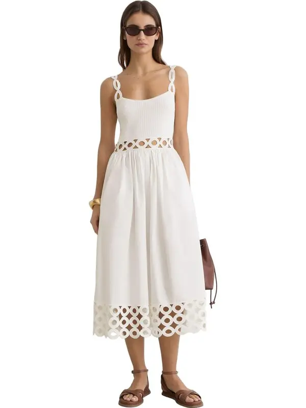 REISS Rib-knit Woven Mix Cut-out Midi Dress - Ivory