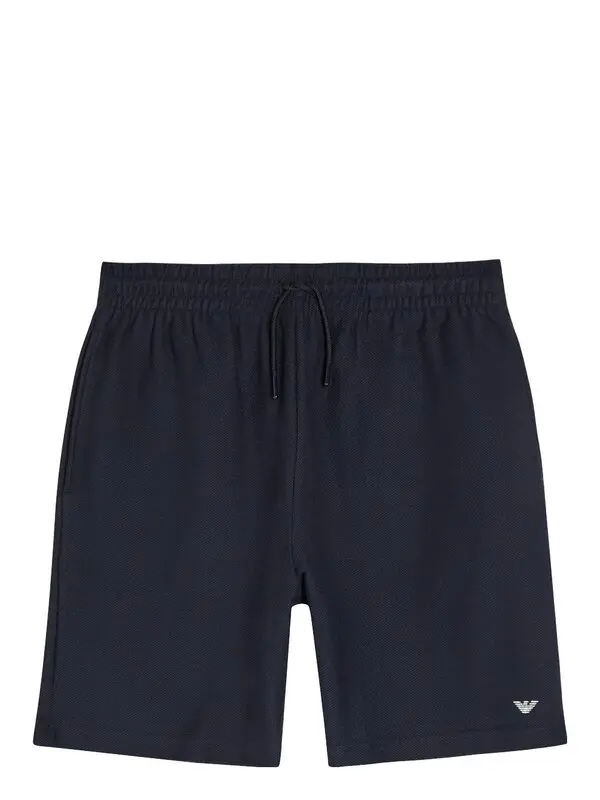 Emporio Armani Logo-embroidered Piqué Cotton Shorts - Navy