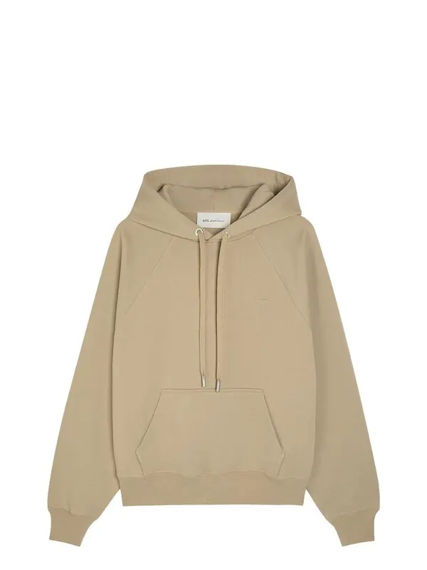 Ami Logo-embroidered Hooded Cotton Sweatshirt - Beige