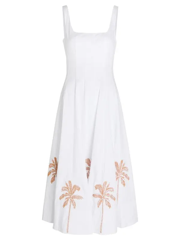 Staud Wells Appliquéd Stretch-cotton Midi Dress - White