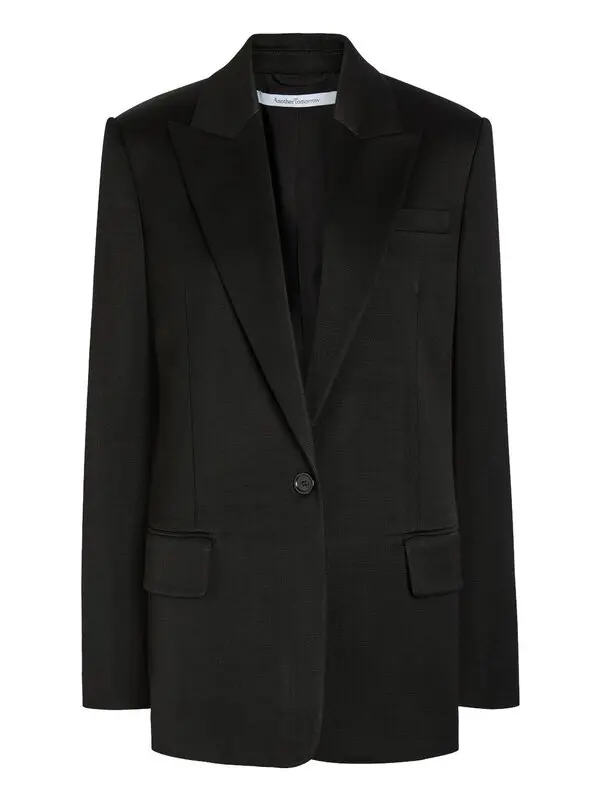 Another Tomorrow Oversized Twill Blazer - Black