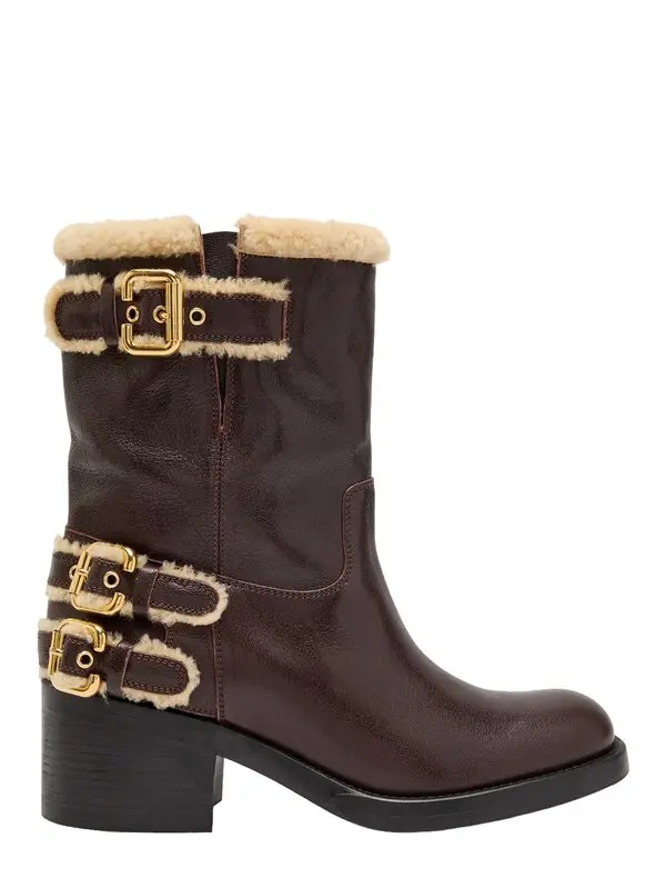 Chloé Dakota Leather And Shearling Mid-calf Boots - Brown