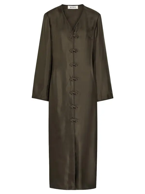 RÓHE Silk Midi Dress With Mandarin Closure - Dark Green