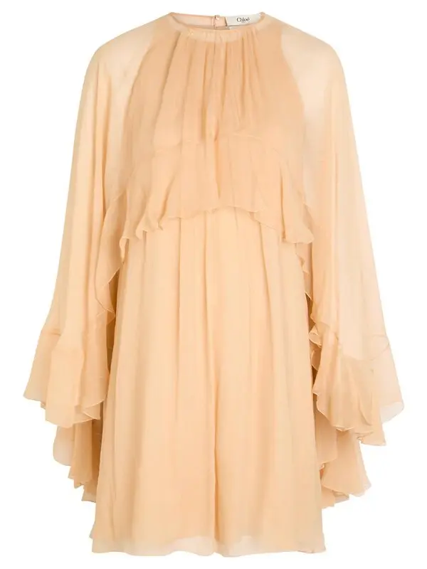 Chloé Ruffled Cape-effect Silk Mini Dress - Beige