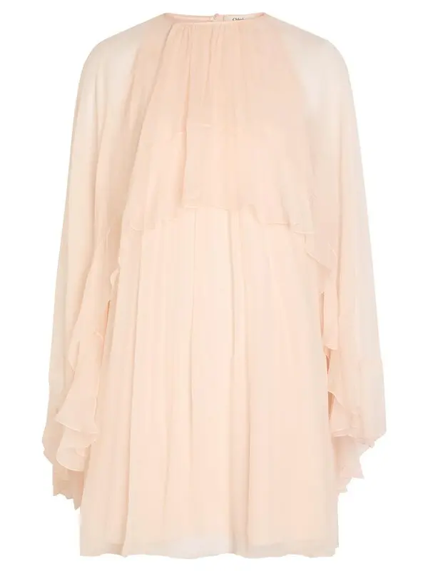 Chloé Ruffled Cape-effect Silk Mini Dress - Light Pink