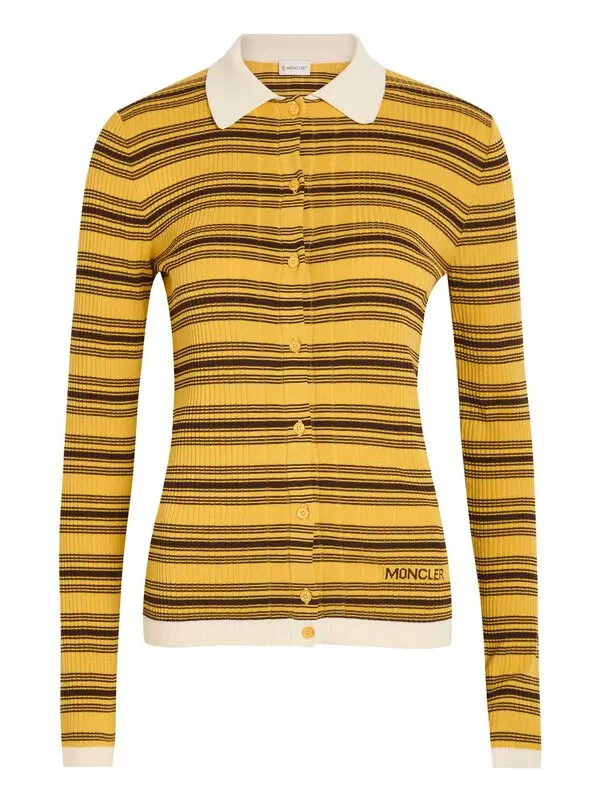 Moncler Striped Ribbed Cotton-knit Polo Top - Yellow