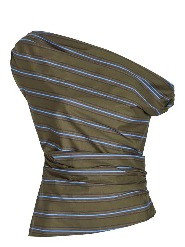 Staud Striped Asymmetric Stretch-cotton Top - Grey