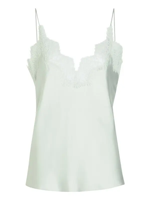 RÓHE Silk Camisole Top With Lace Trim - Light Blue