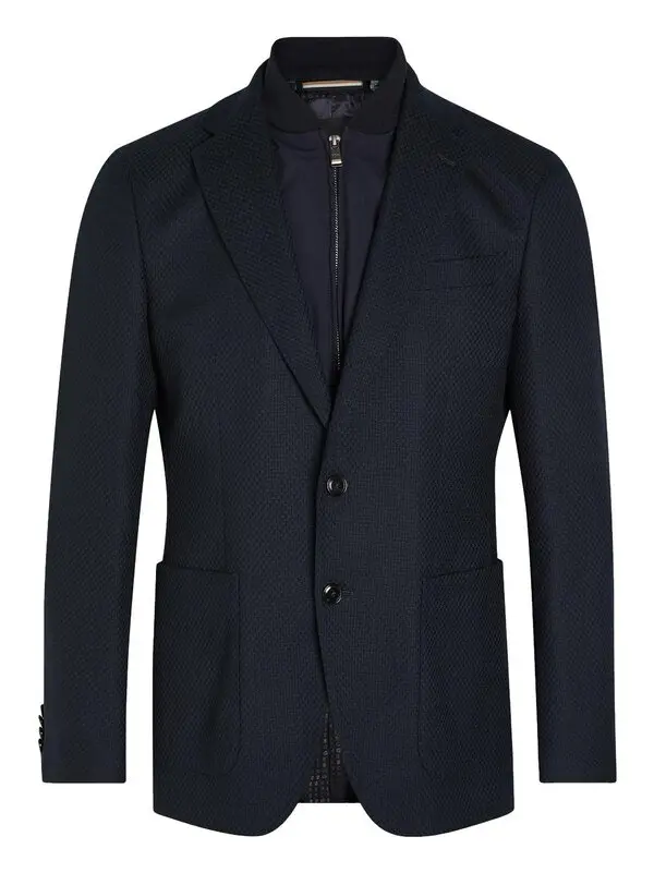 BOSS Textured Layered Cotton-blend Blazer - Navy