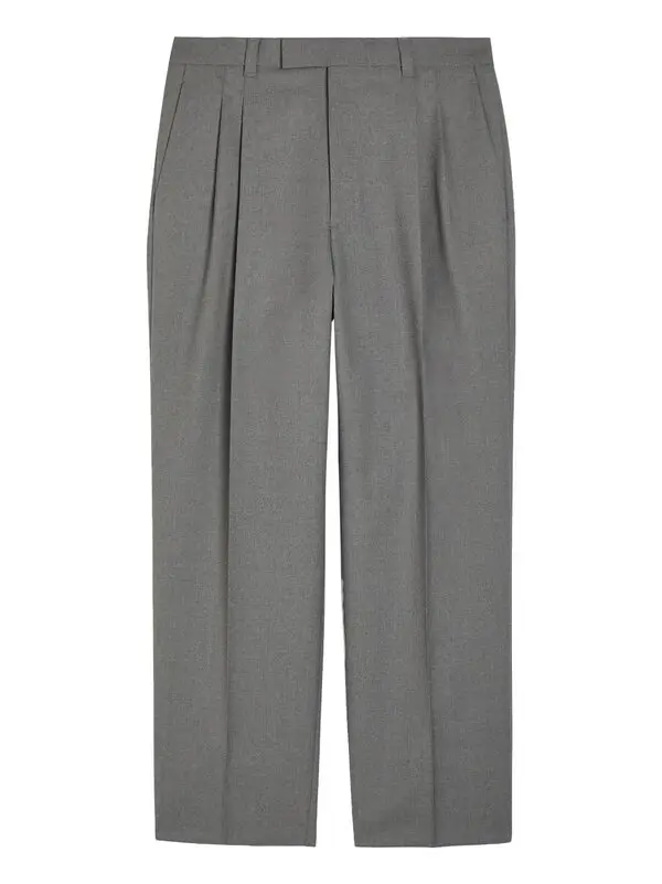 BOSS Pleated Straight-leg Wool Trousers - Grey