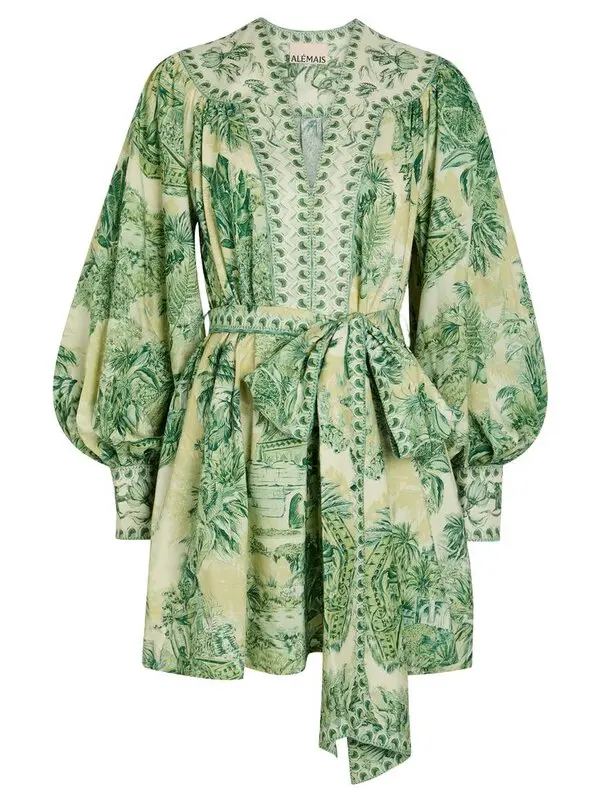 ALEMAIS Printed Cotton And Silk-blend Mini Dress - Green