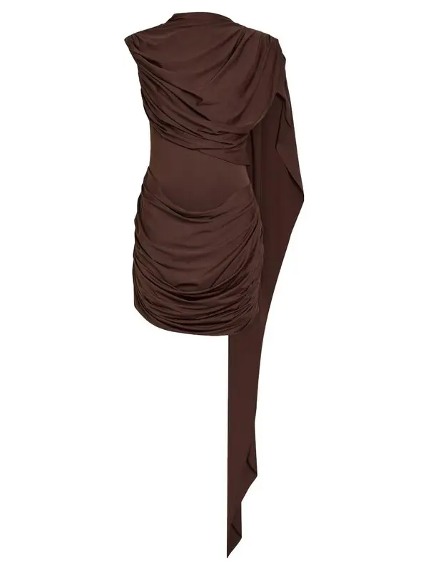 DE LA VALI Elara Draped Mini Dress - Brown